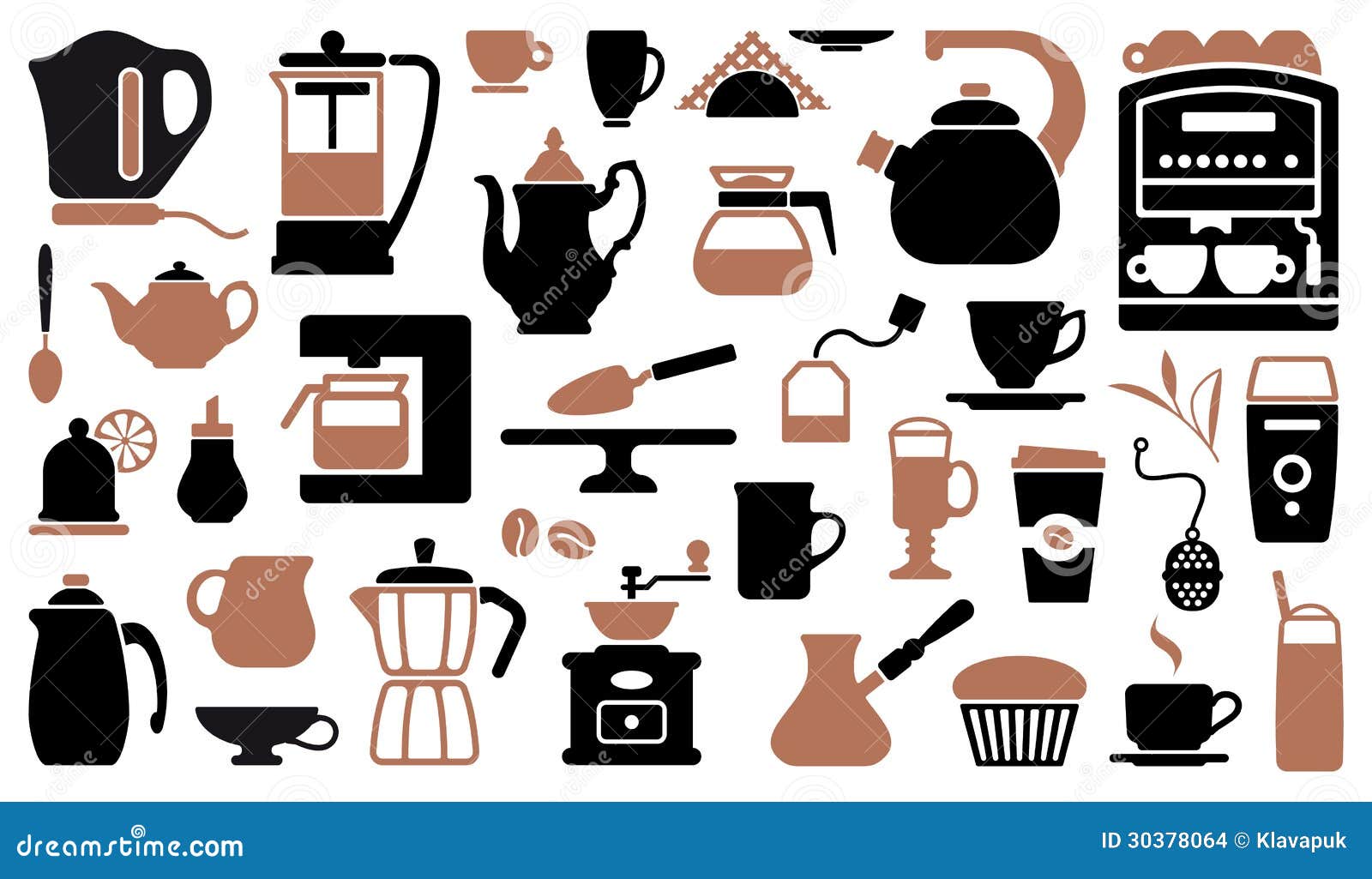 Icons of tea and coffee stock vector. Illustration of coffee - 30378064