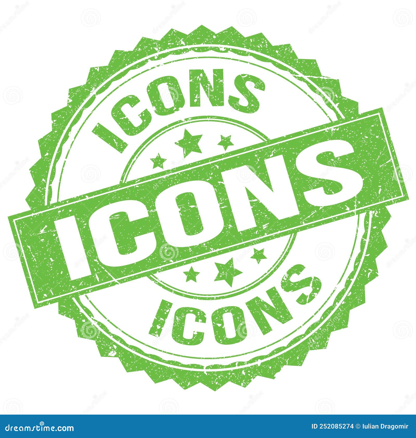 ICONS Text on Green Round Stamp Sign Stock Illustration - Illustration ...