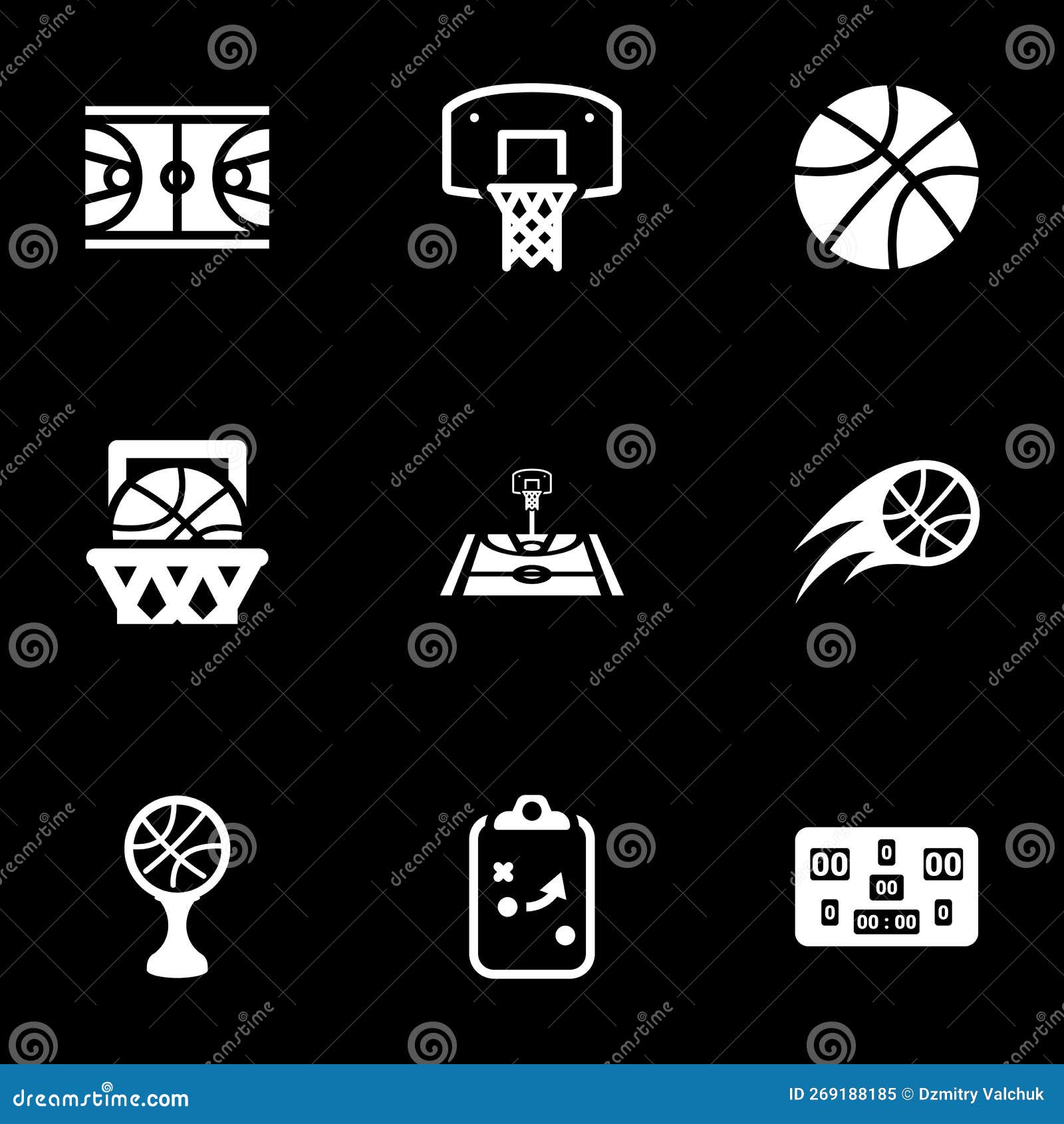 Icons for Theme Basketball , Vector, Icon, Set. Black Background Stock ...