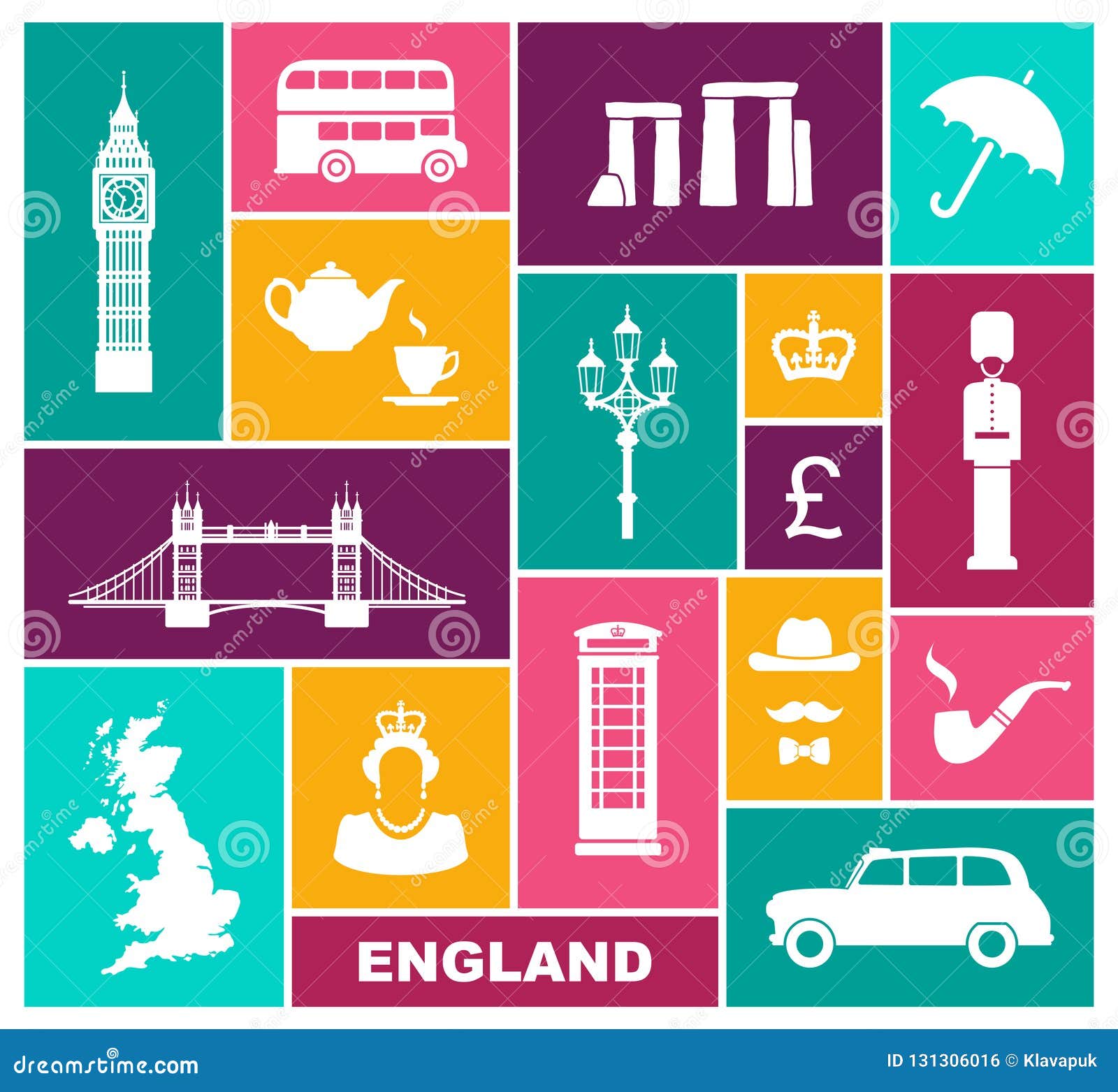 Icons on a Theme of England. Flat Symbols Stock Vector - Illustration ...