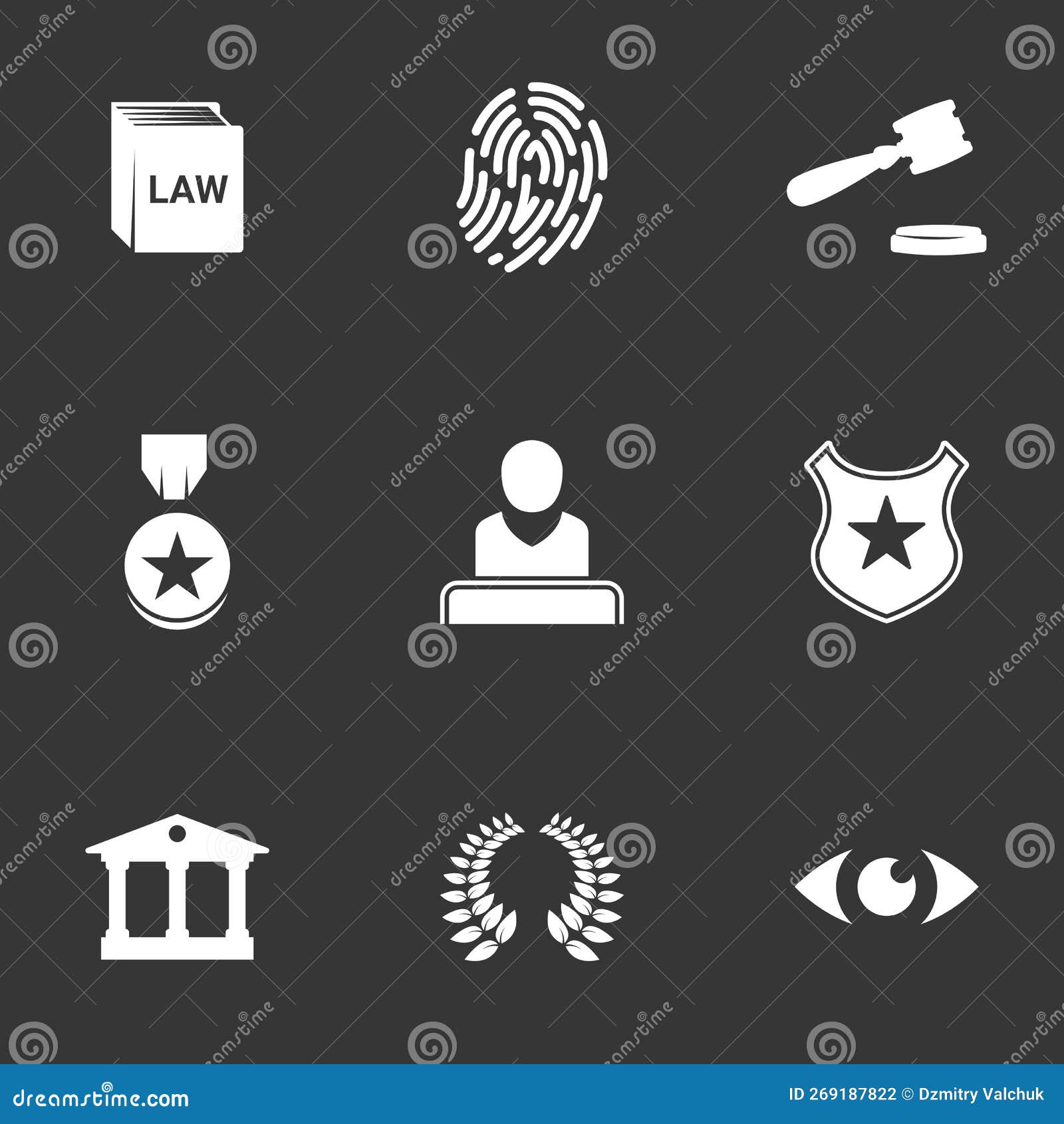 Icons for Theme Law. Black Background Stock Vector - Illustration of ...