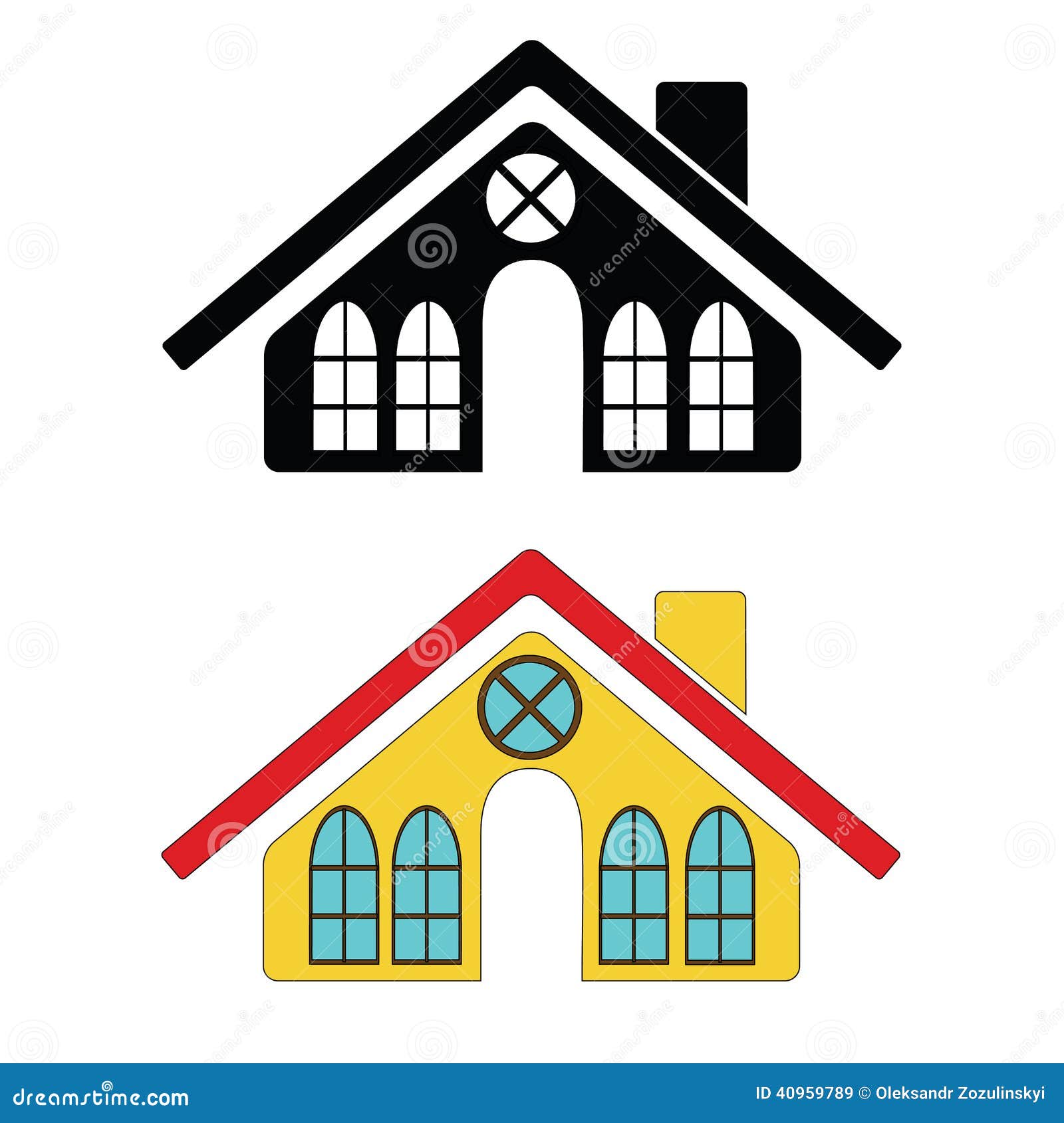 Icons Two Houses, Both Color and Black. Stock Illustration ...