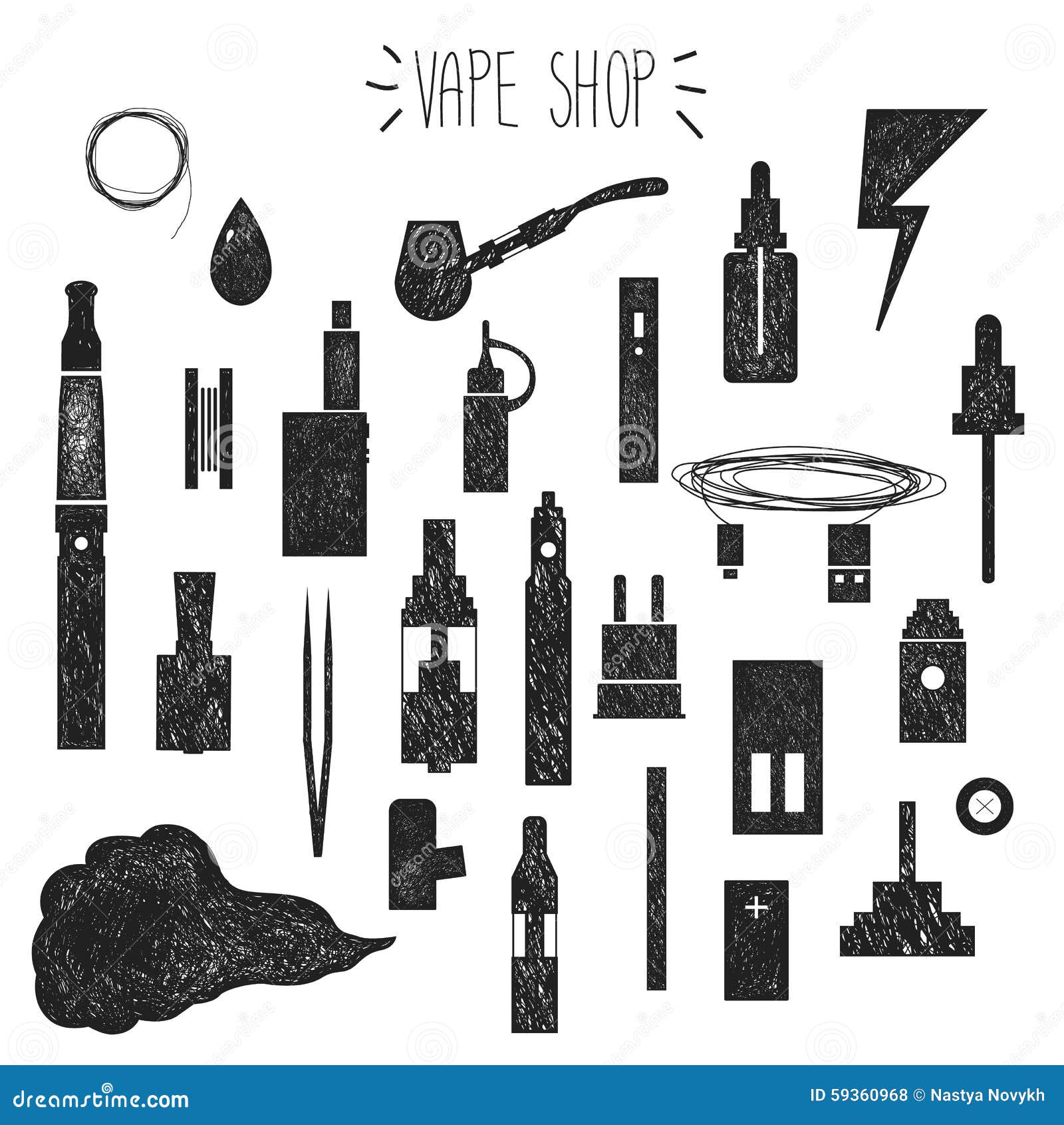 Icons Vape. Hand Graphics. Stock Vector - Image: 59360968