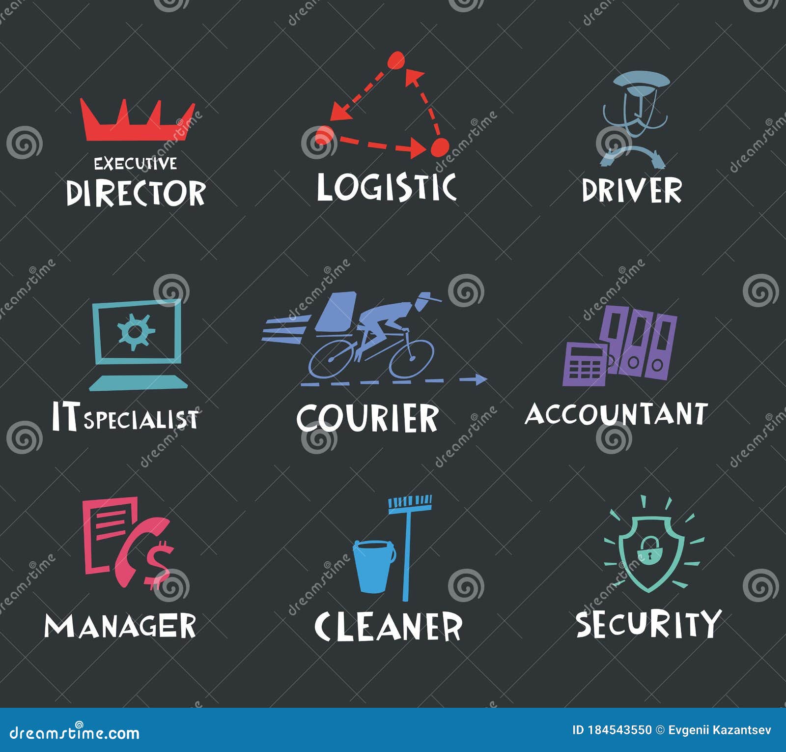 Icons of Various Office Professions. Rough Primitive Drawing Stock ...