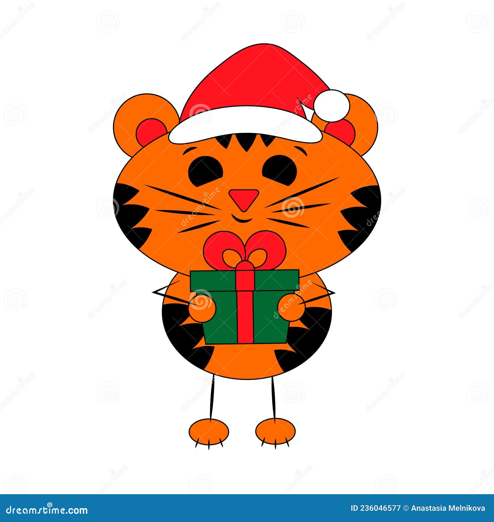 Cute Cartoon Tiger with Gift Box. Draw Illustration in Color Stock ...