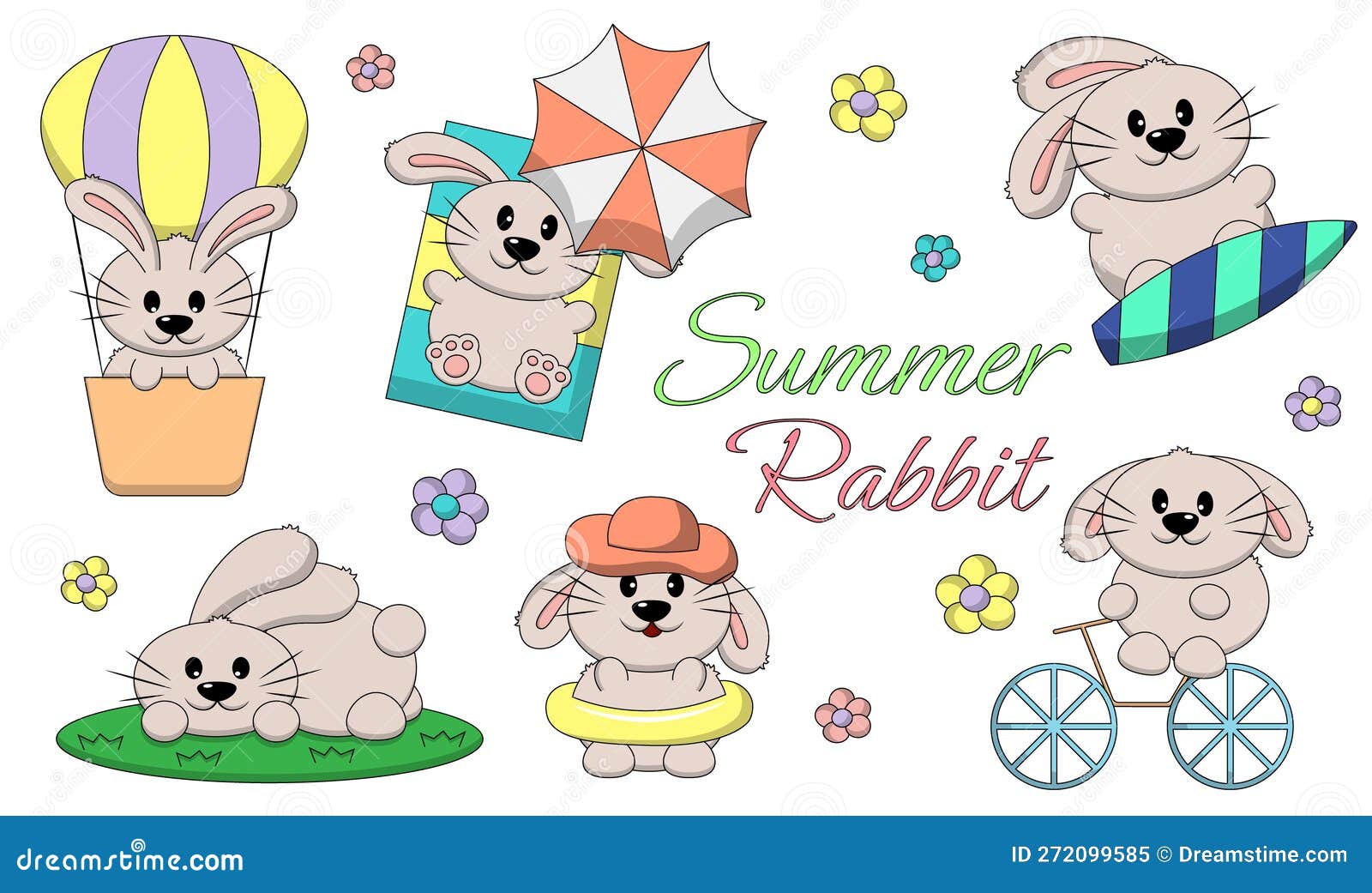 Set Cute Cartoon Summer Rabbit in Color Stock Vector - Illustration of ...