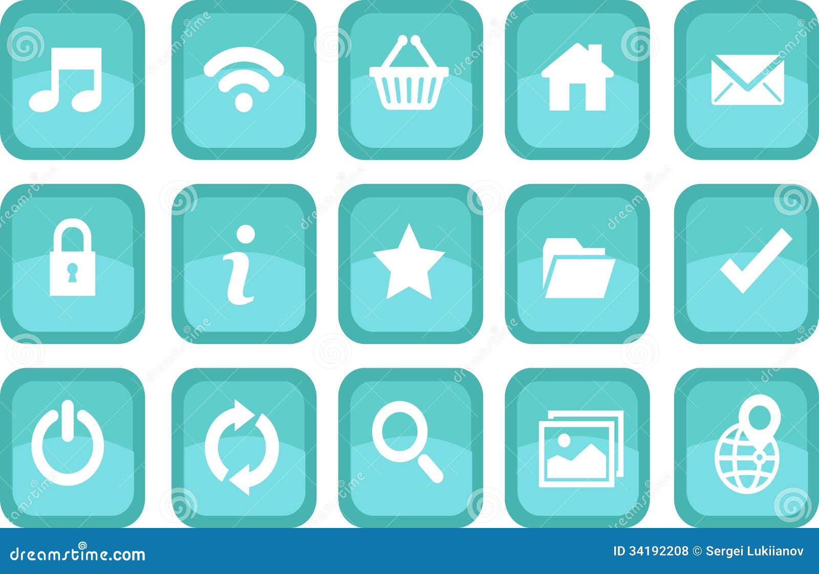 Icons for Web in Tranquile Aqua Theme Stock Illustration - Illustration ...