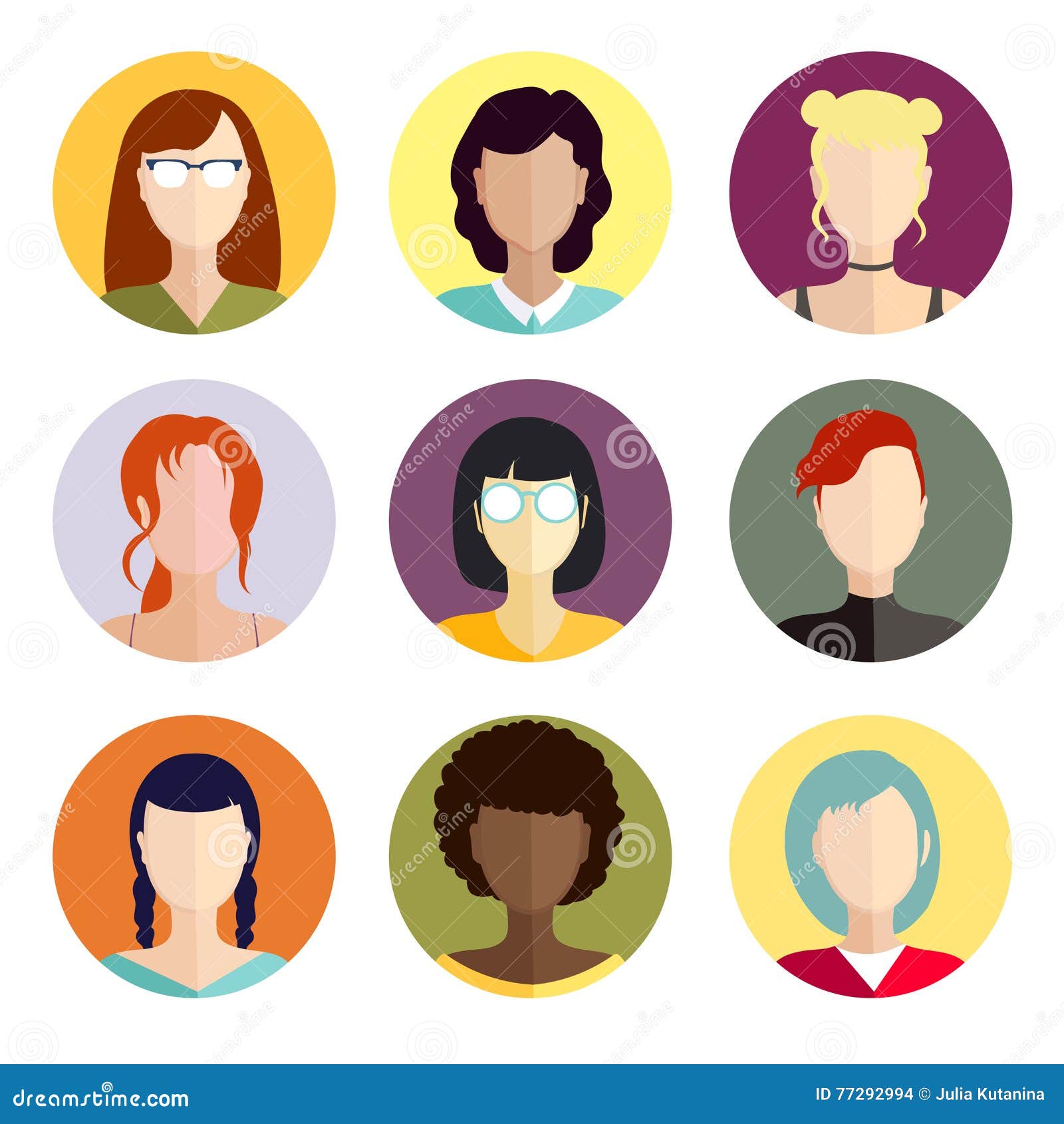 Icons with Women of Different Nationalities for Your Design Stock ...