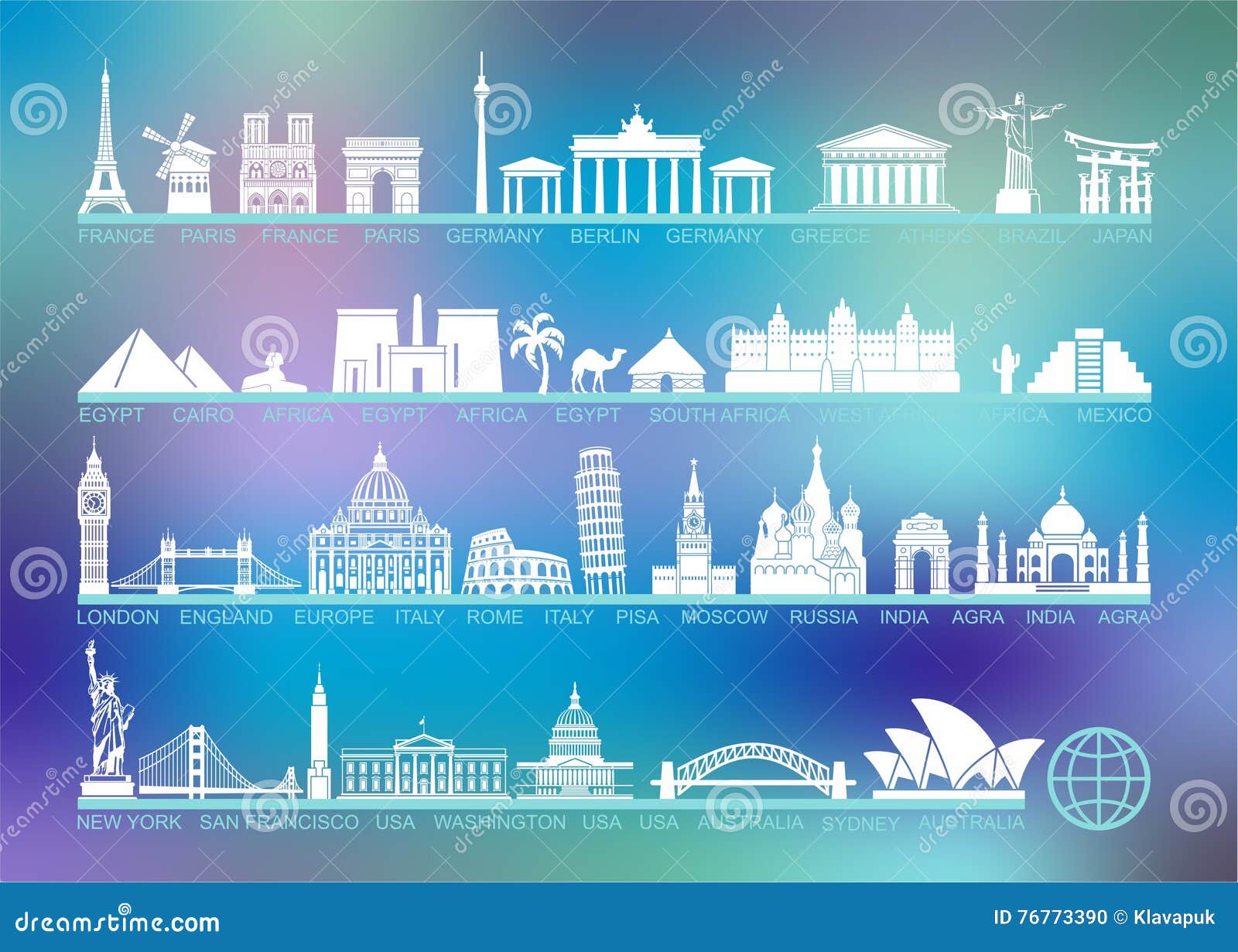 Icons World Tourist Attractions Stock Illustration - Illustration of ...