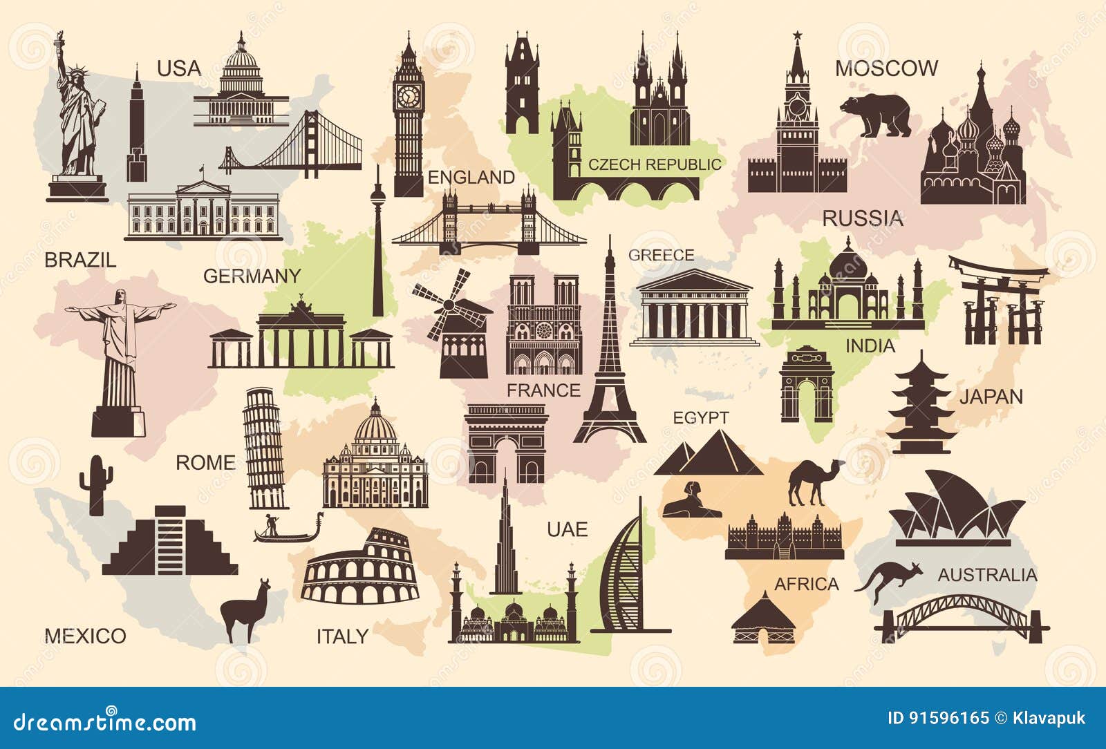 Icons World Tourist Attractions Stock Vector - Illustration of france ...