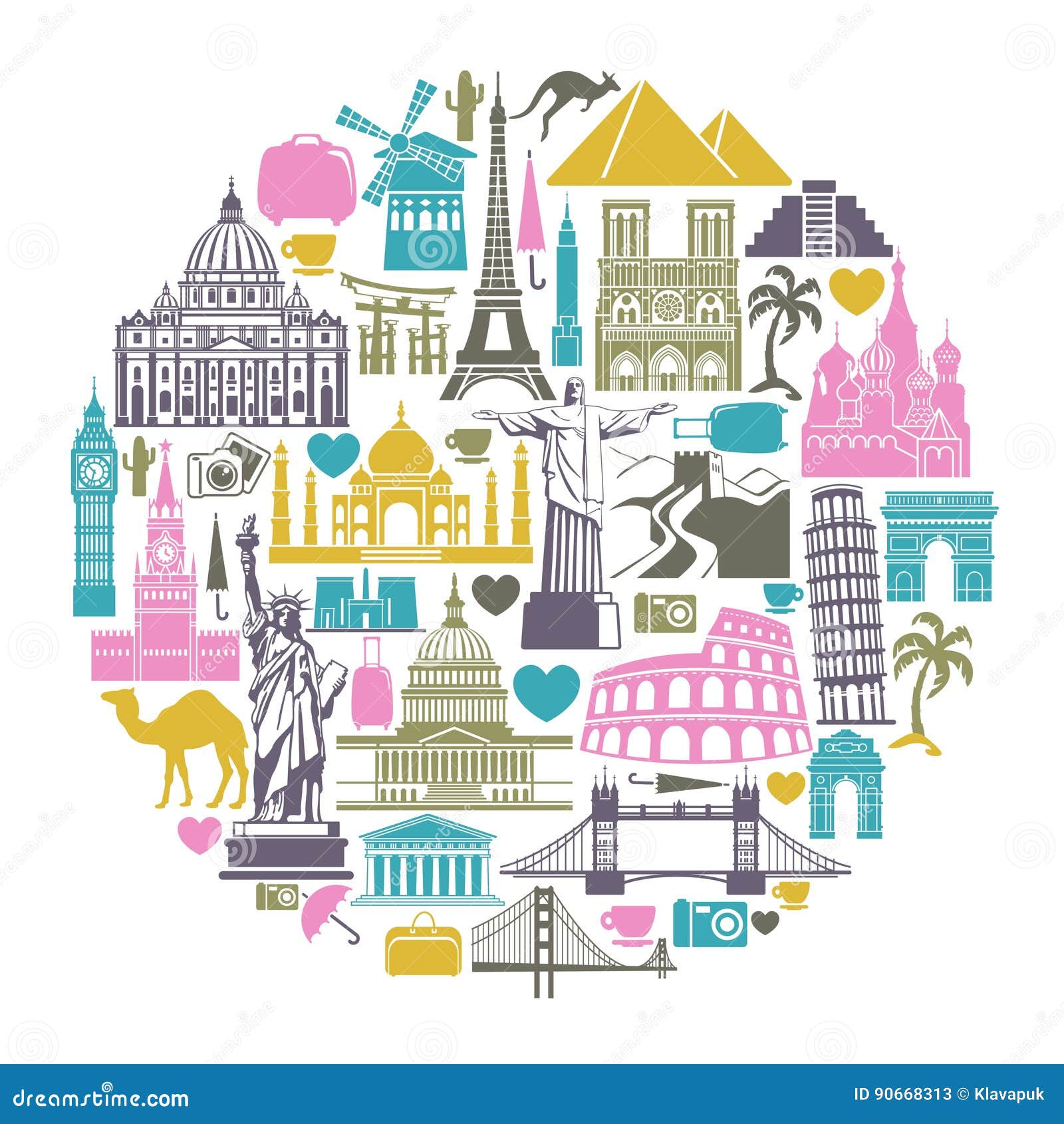 Icons World Tourist Attractions Stock Vector - Illustration of ...
