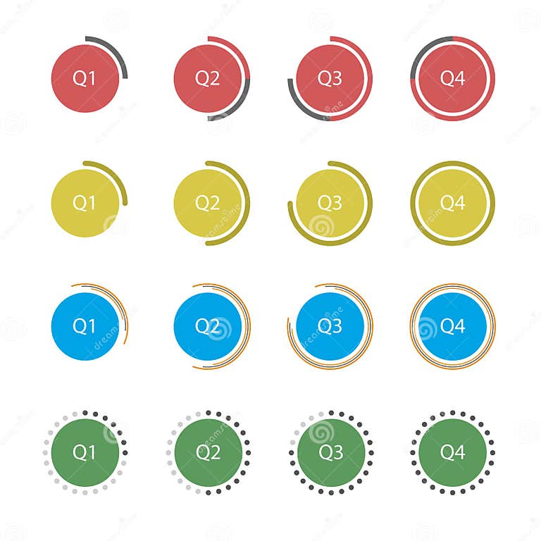Financial Icons with First Quarter Second Quarter Third Quarter and ...