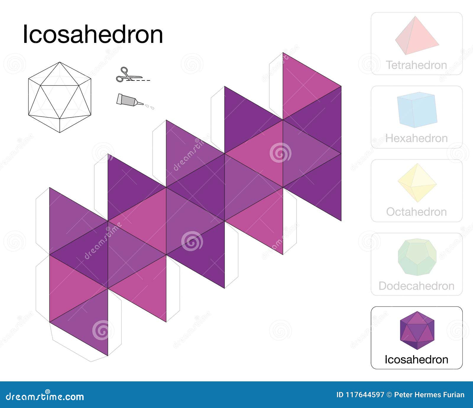 Icosahedron Platonic Solid Template Paper Model Stock Vector ... Icosahedron Platonic Solid Template Paper Model Stock Vector ...