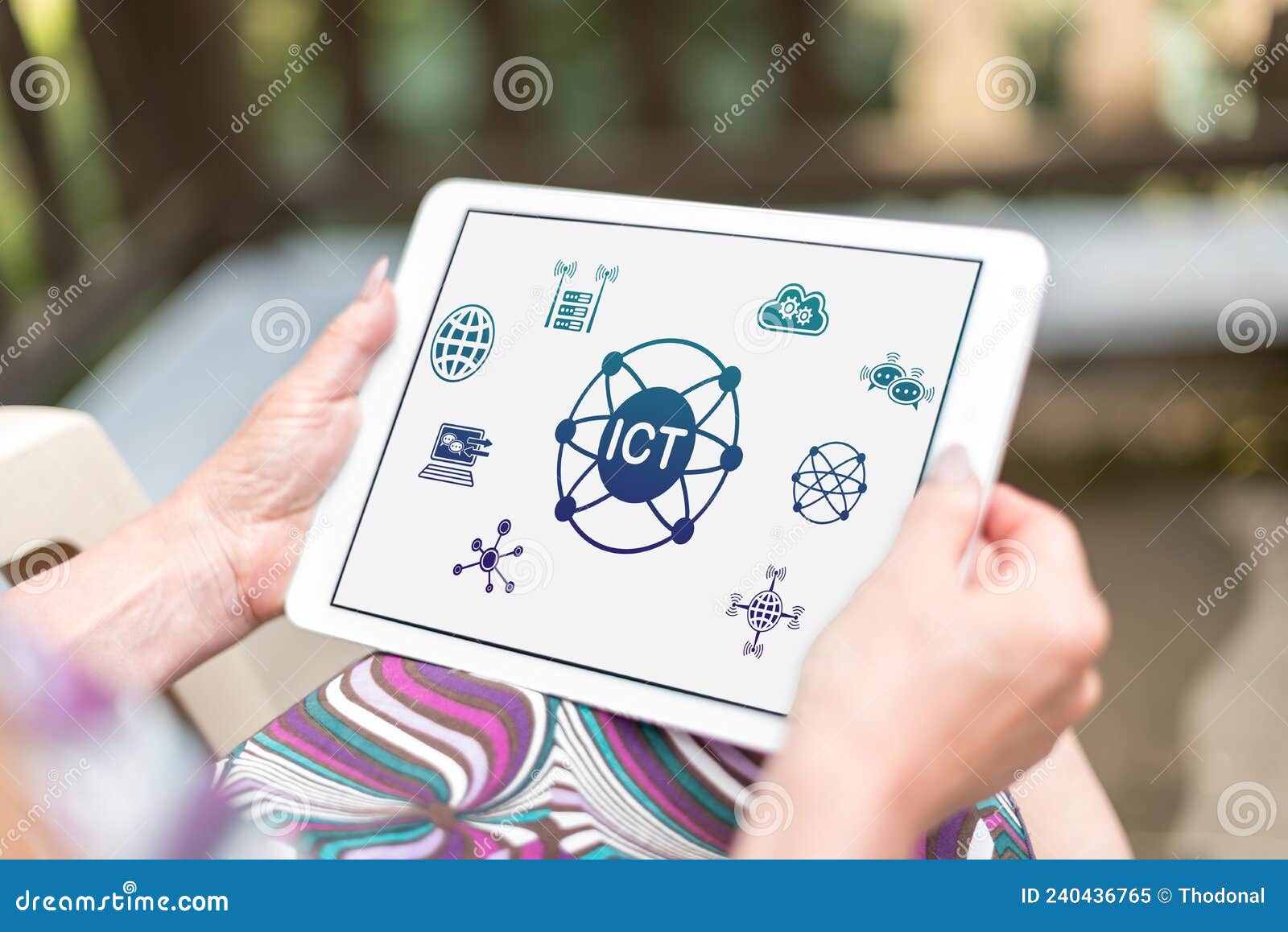 Ict concept on a tablet stock image. Image of hand, network - 240436765