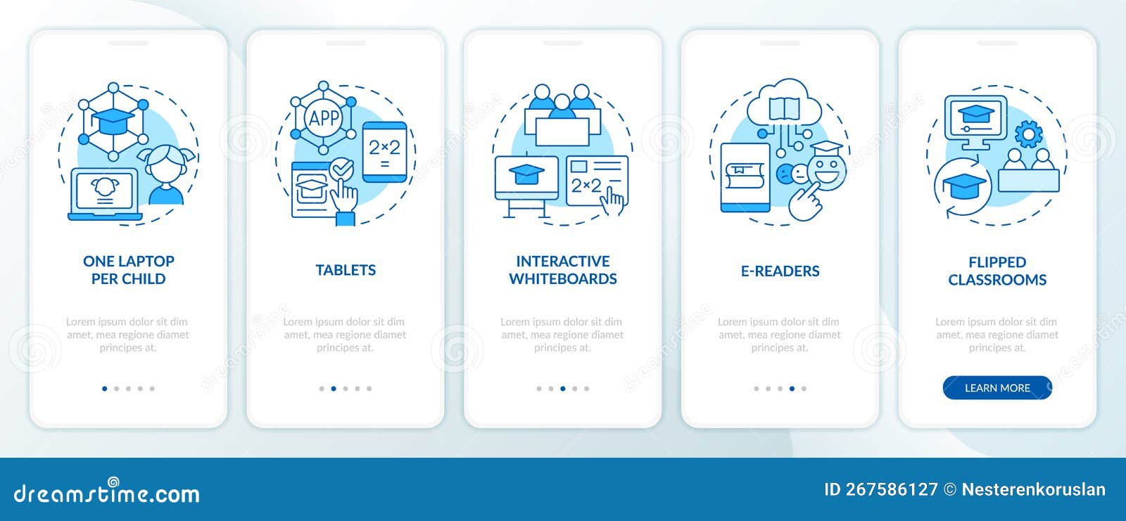 ICT Educational Applications Blue Onboarding Mobile App Screen Stock ...