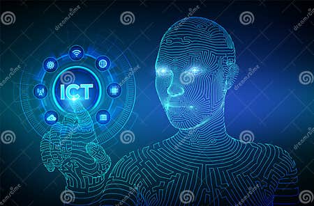 ICT. Information and Communication Technology Concept on Virtual Screen ...