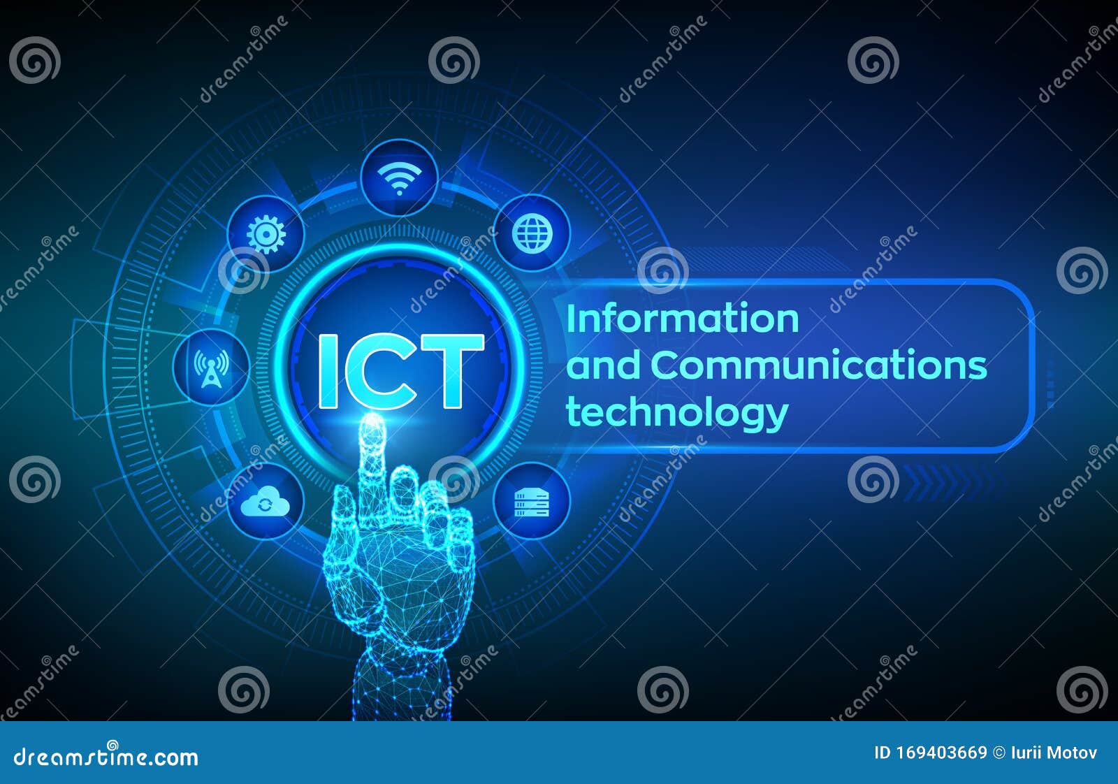 ICT. Information And Communication Technology Concept On Virtual Screen ...