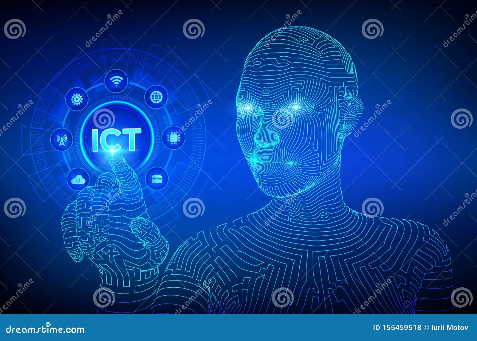 ICT. Information and Communication Technology Concept on Virtual Screen ...