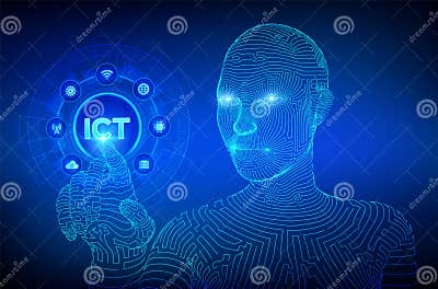 ICT. Information and Communication Technology Concept on Virtual Screen ...