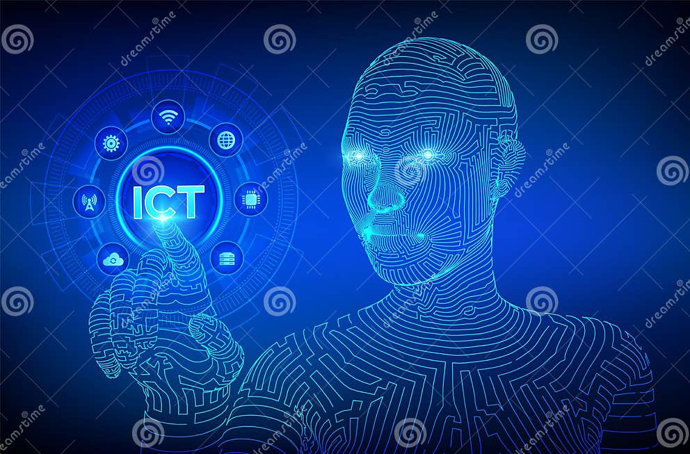 ICT. Information and Communication Technology Concept on Virtual Screen ...