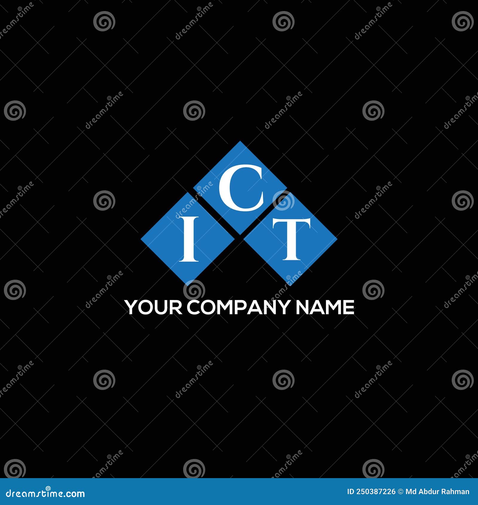 ICT Letter Logo Design on BLACK Background. ICT Creative Initials ...