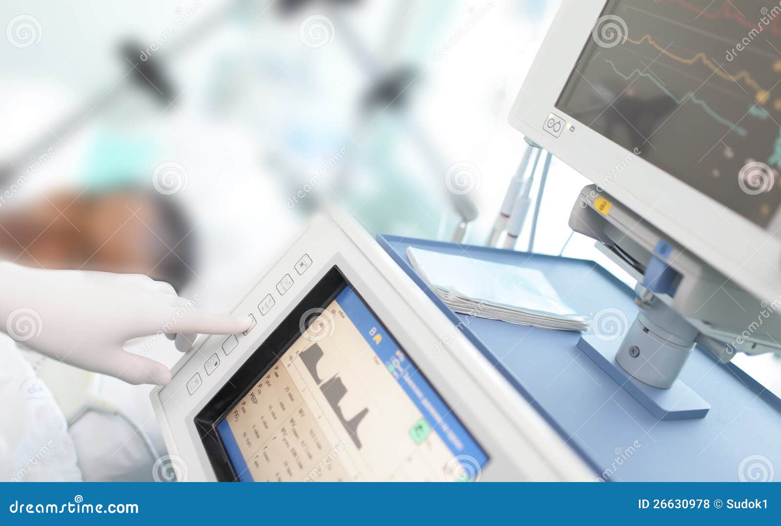 In the ICU. Doctor Changes the Parameters Stock Photo - Image of life ...