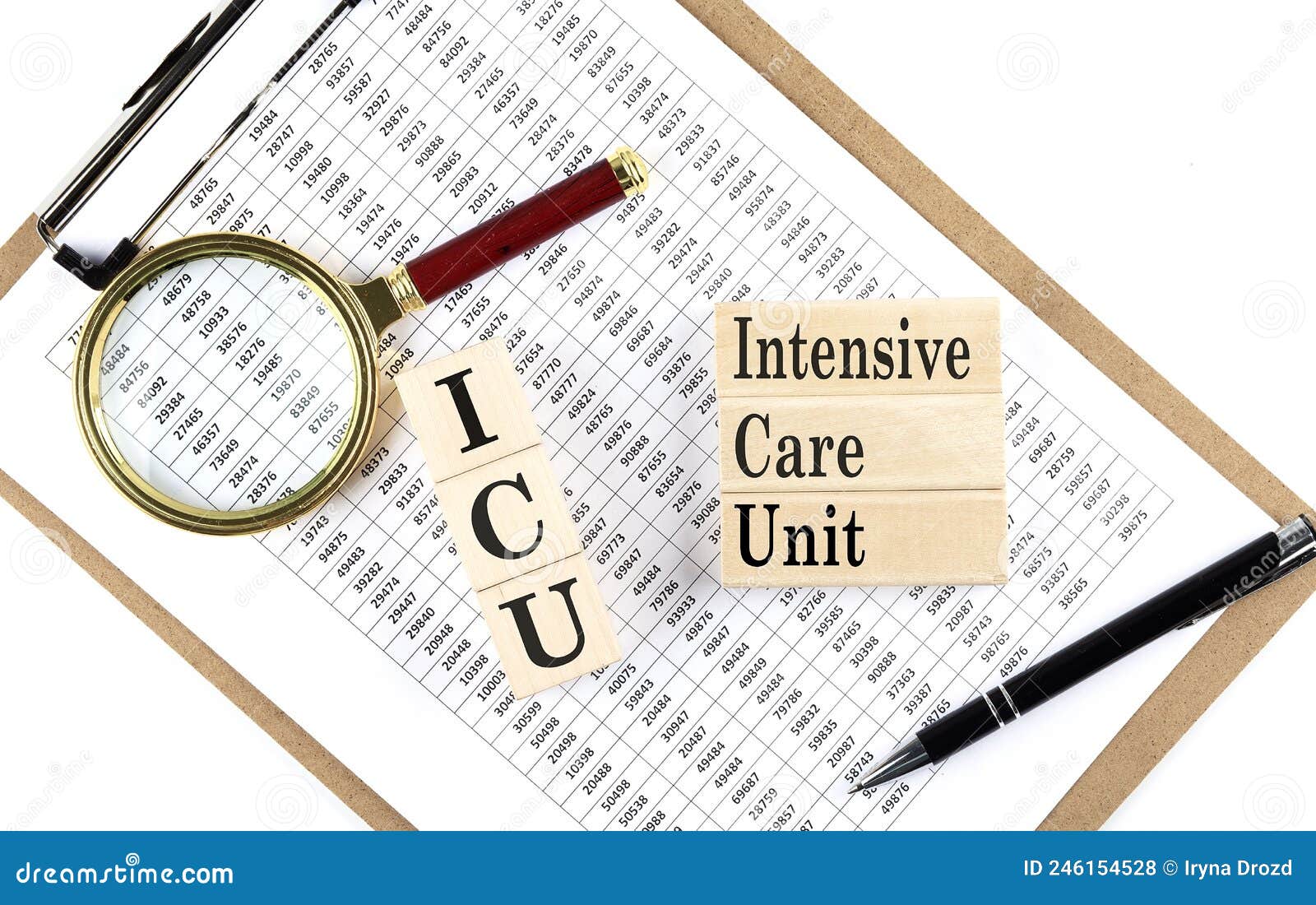 ICU- Intensive Care Unit Text on Wooden Block on Chart Background Stock ...