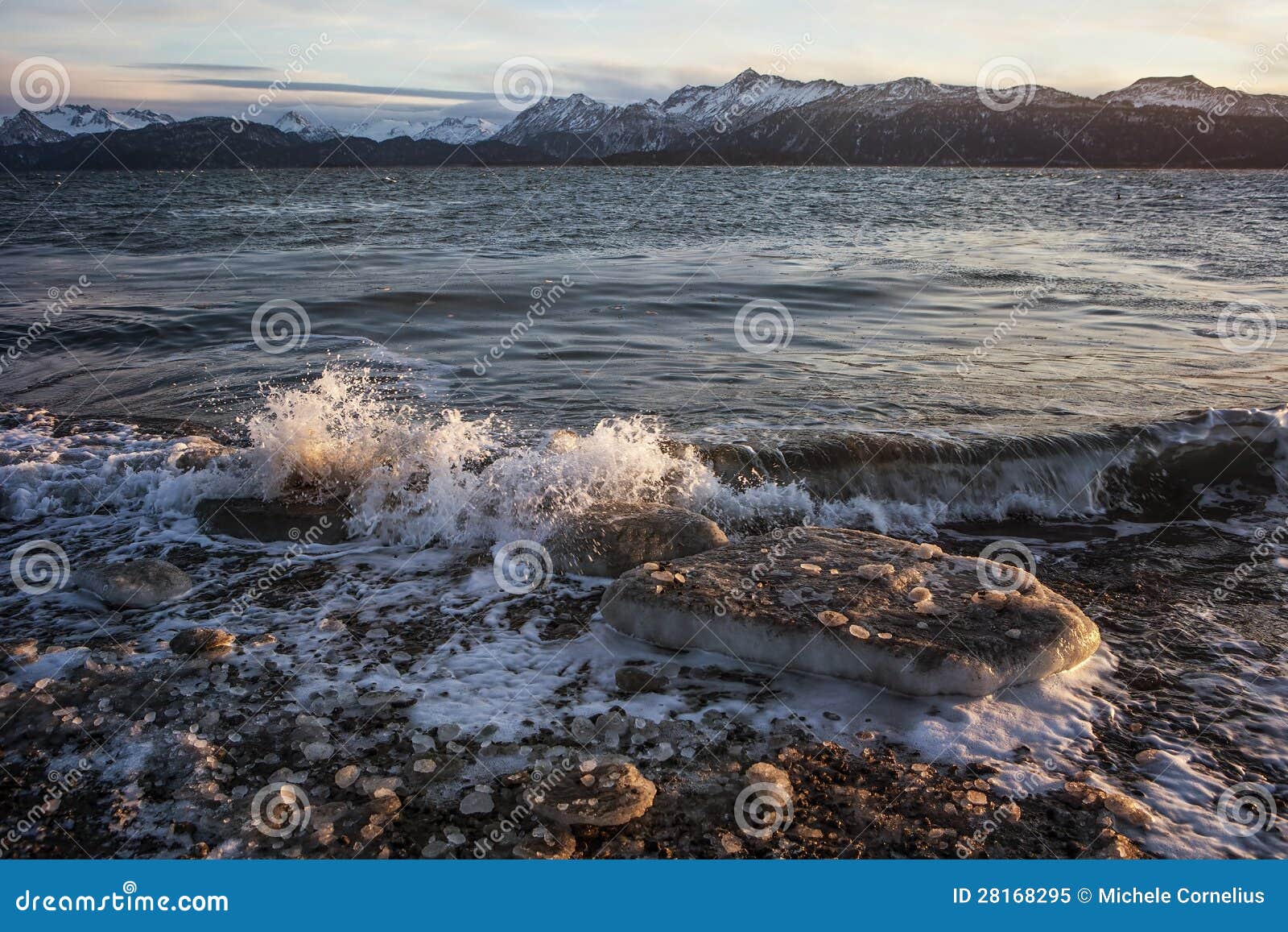 Icy Alaskan Beach at Sunset Stock Image - Image of water, homer: 28168295