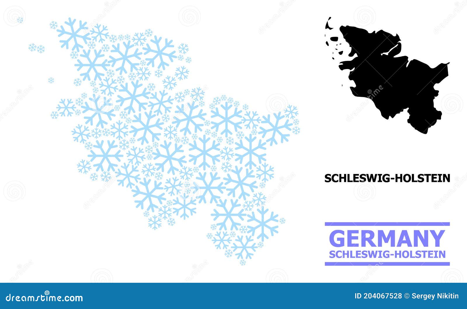 Icy Composition Map of Schleswig-Holstein State of Snow Flakes Stock ...