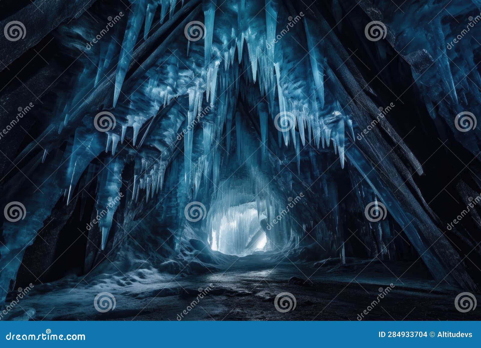 Icy Crystal Structures in a Dark, Cold Cave Stock Photo - Image of ...