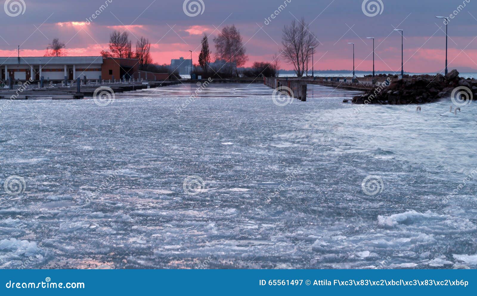 Icy harbor stock image. Image of waterway, hungary, lake - 65561497