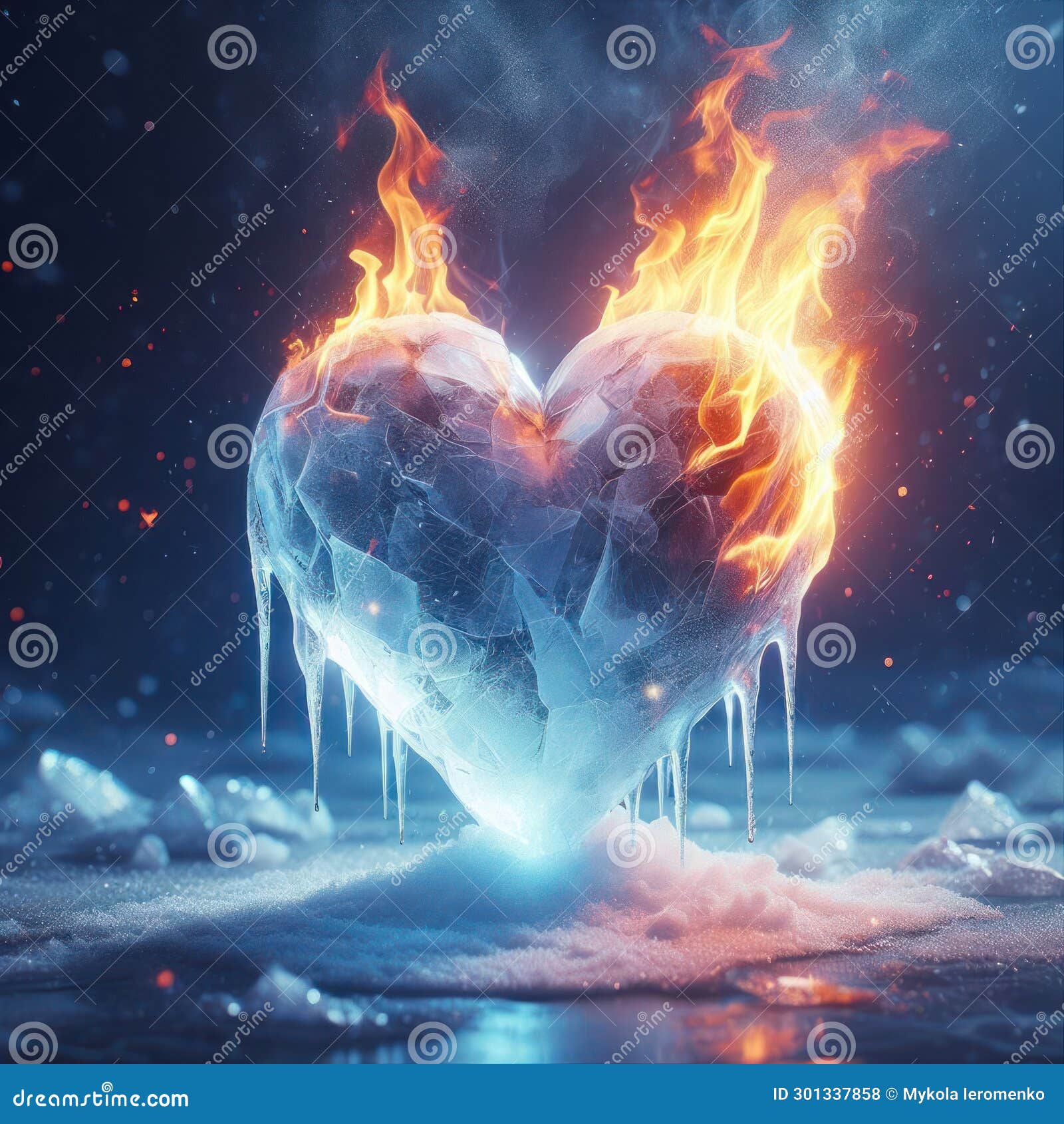 An icy heart on fire. stock illustration. Illustration of fantasy ...