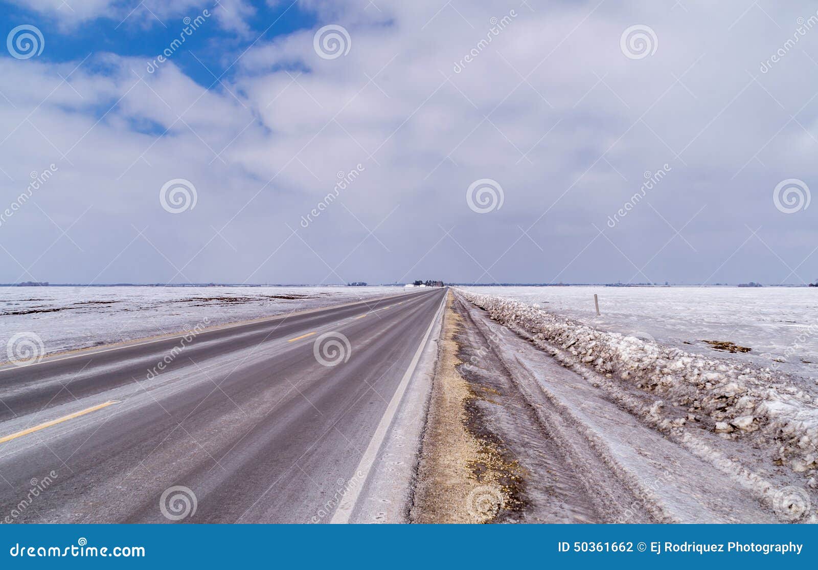 Icy Highway with Cloudy Skies. Stock Photo - Image of hazard, midwest ...
