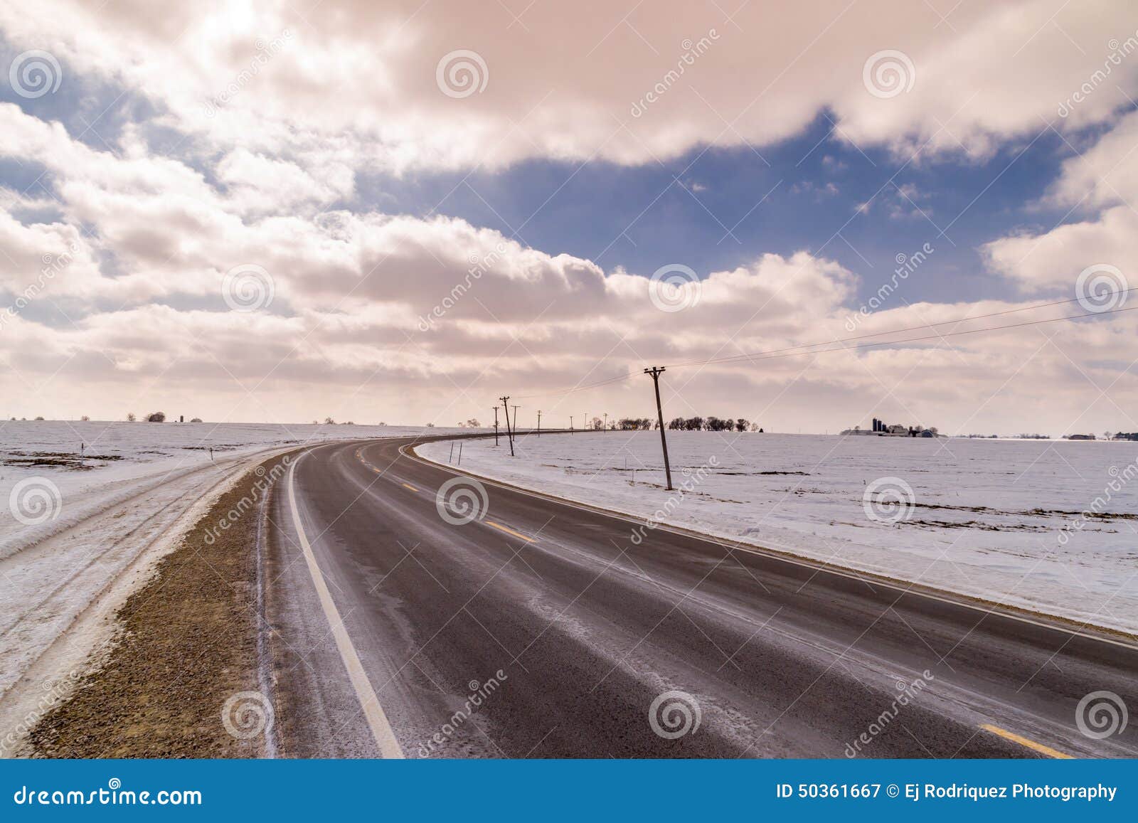 Icy Highway with Cloudy Skies. Stock Image - Image of covered ...