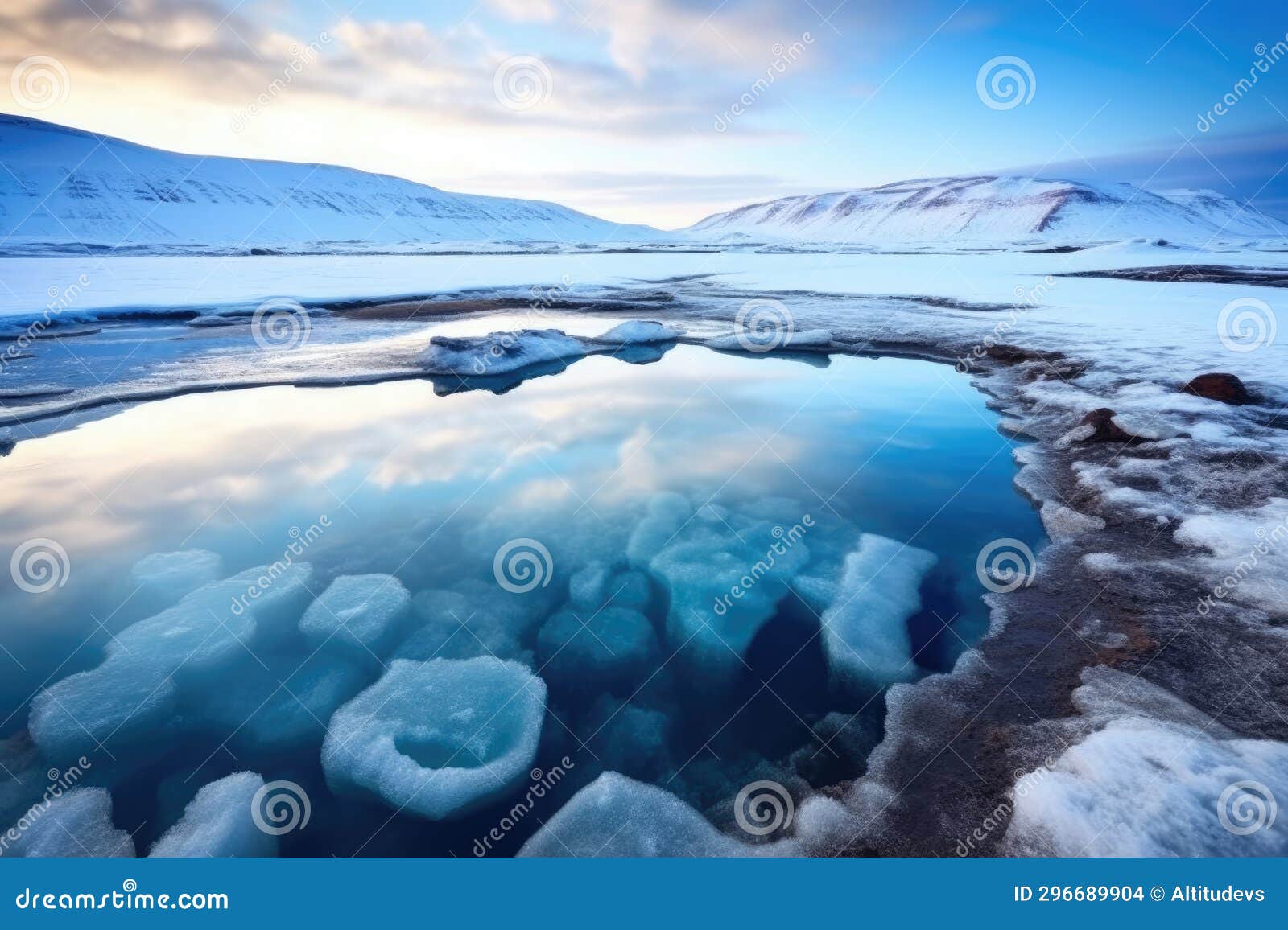 Icy Hot Spring in a Polar Landscape Stock Photo - Image of landscape ...