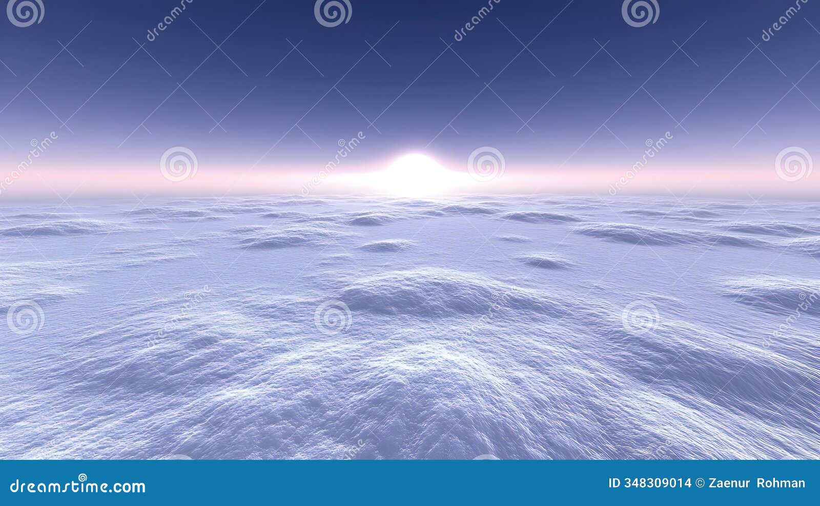 Icy Landscape with Sunset 3D Render Stock Illustration - Illustration ...