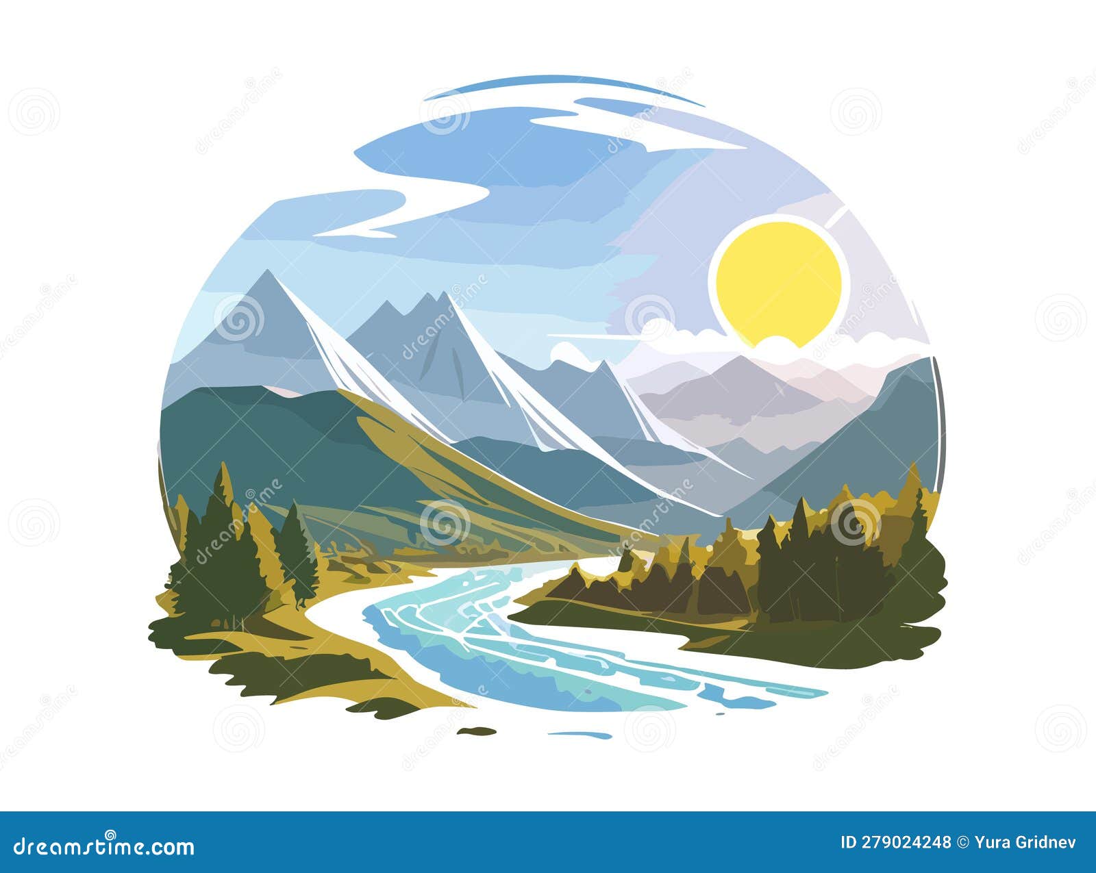 The Icy Mountains, the Green Hills and the Cold Flowing River. Stock ...