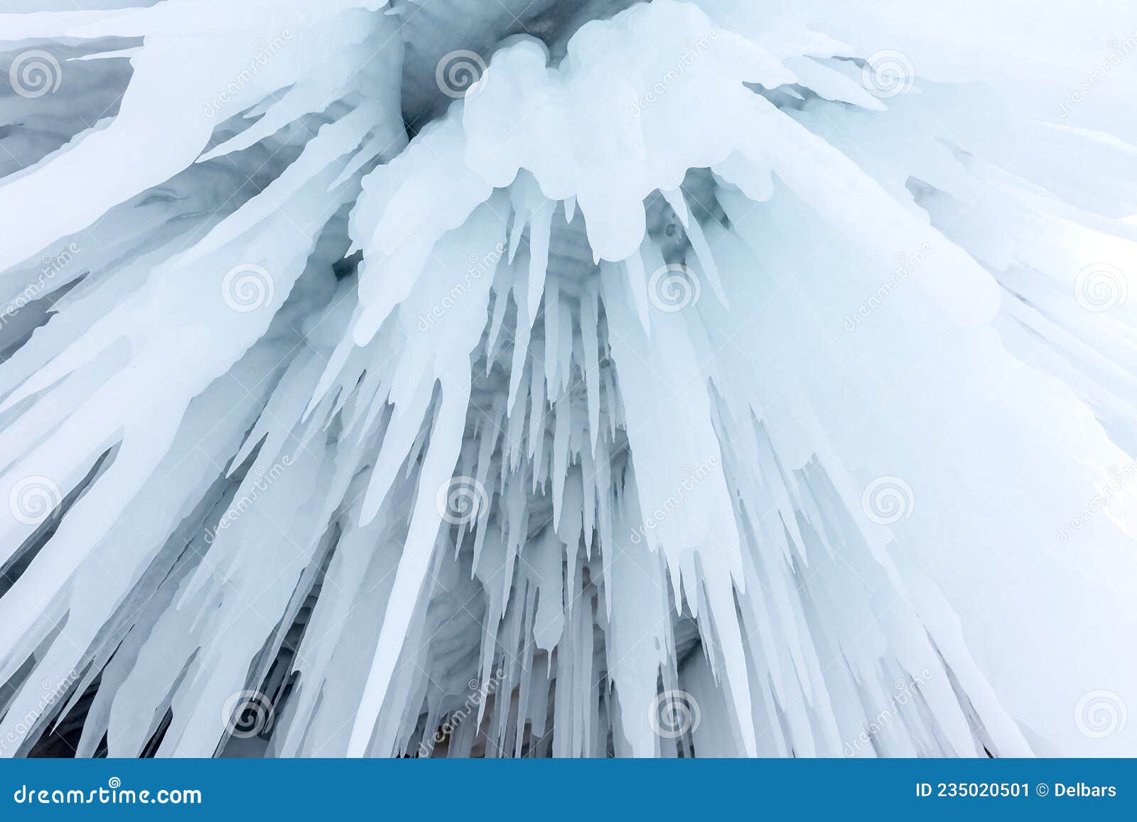Icy Natural Pattern. Huge Ice Stalactites in an Ice Cave. Lake Baikal ...