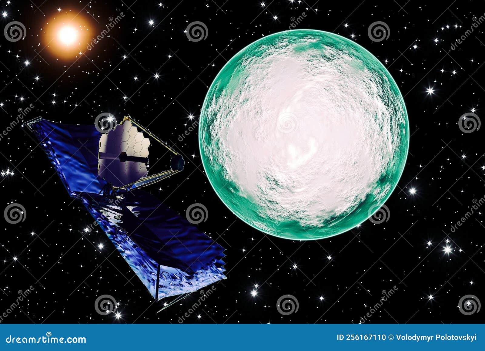 Icy Planet and a Satellite. Space Scene.the Elements of this Image ...