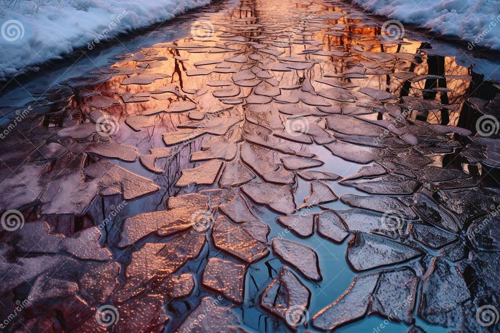 Icy Puddle with Crackling Patterns on the Surface Stock Photo - Image ...