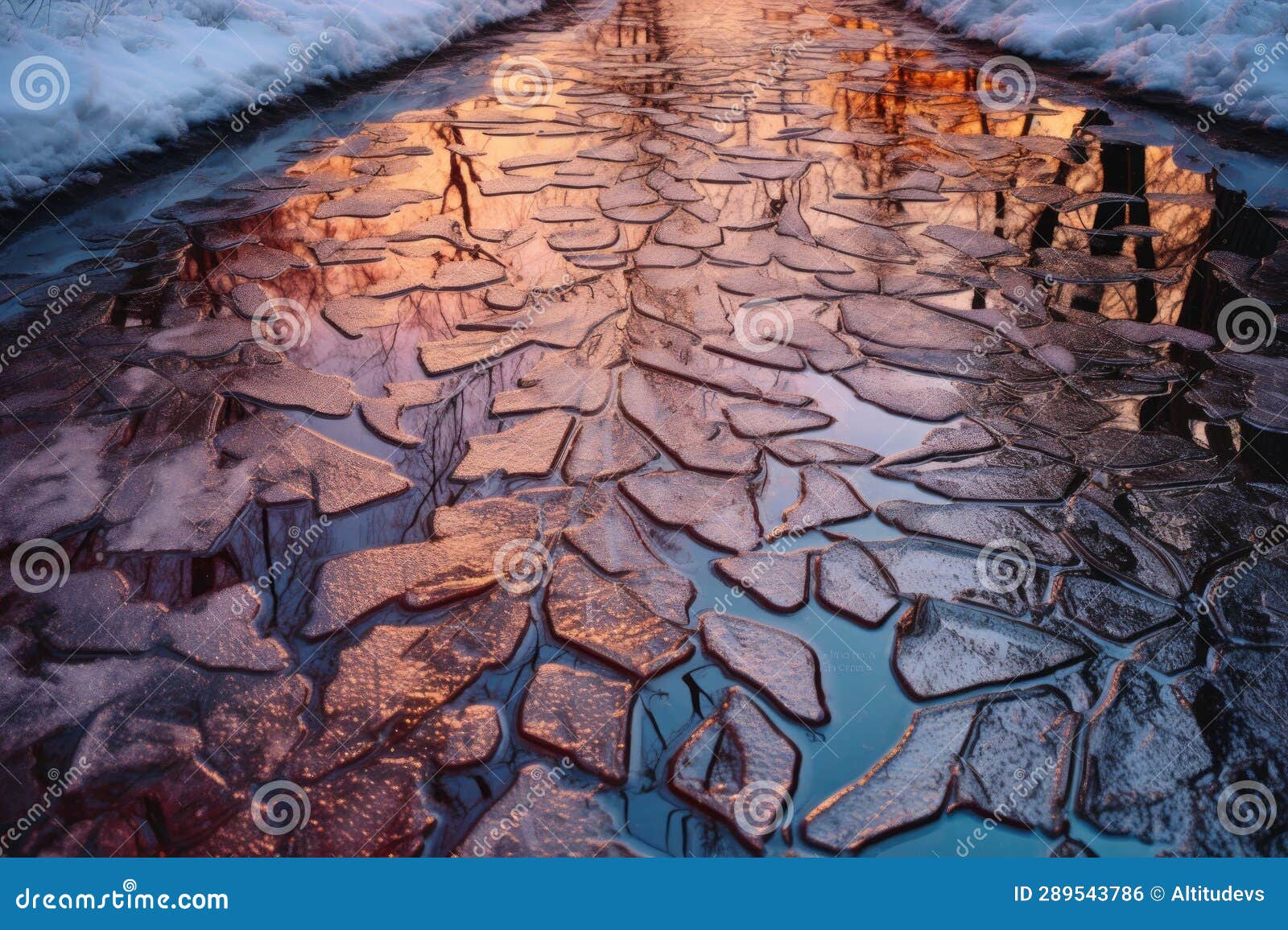 Icy Puddle with Crackling Patterns on the Surface Stock Photo - Image ...