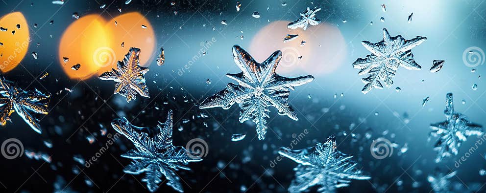 Icy Rain Creating Patterns on a Window, Freezing Weather, Cold and Wet ...