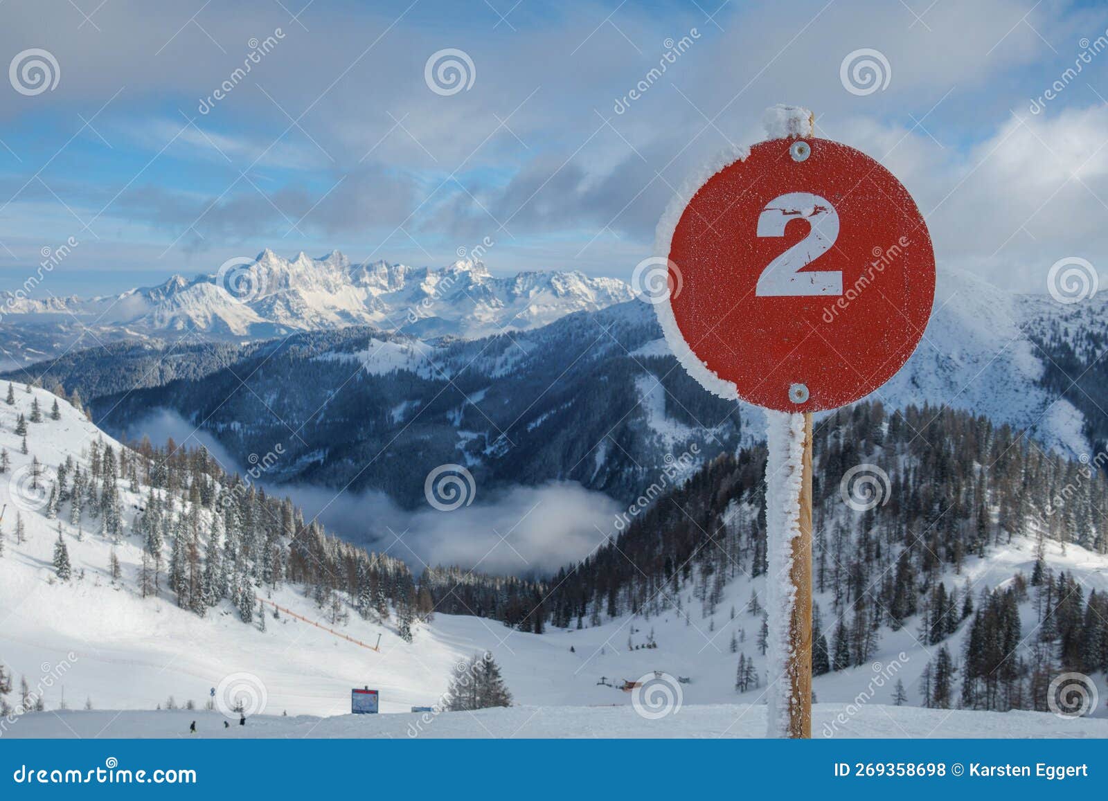 An Red Sign Marks a Red Slope in the Ski Area Stock Photo - Image of ...