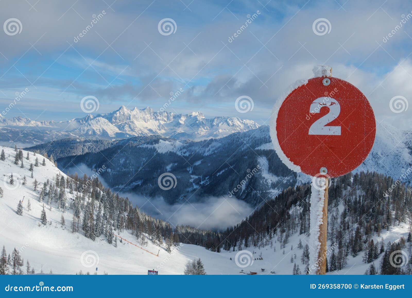 An Red Sign Marks a Red Slope in the Ski Area Stock Photo - Image of ...
