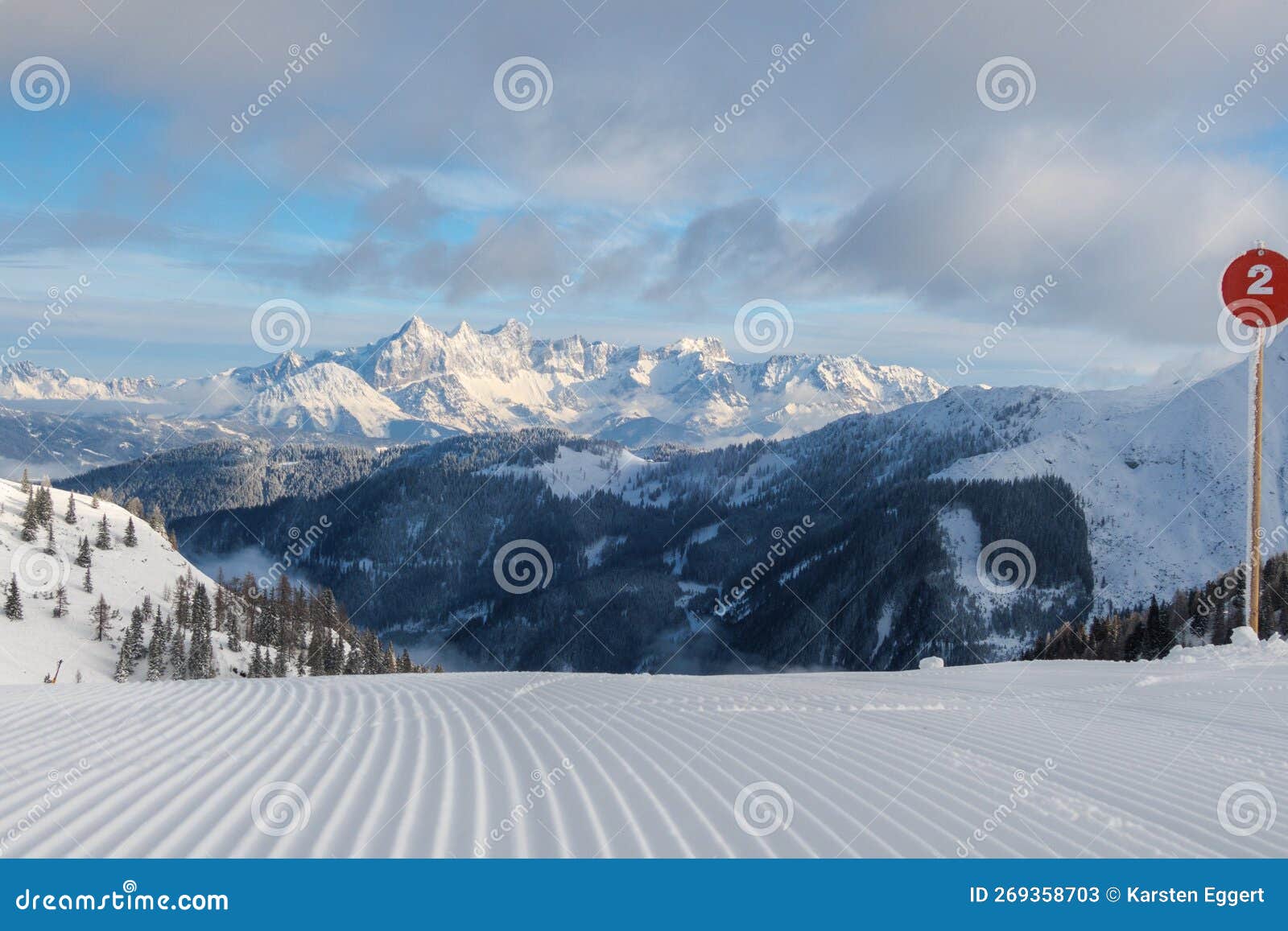 An Red Sign Marks a Red Slope in the Ski Area Stock Image - Image of ...