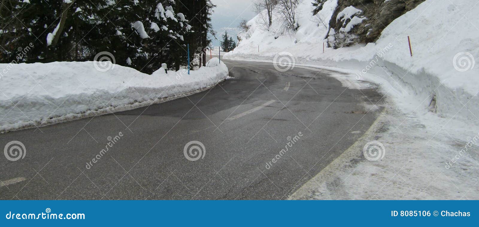 Icy road in winter scene stock photo. Image of black, remote - 8085106