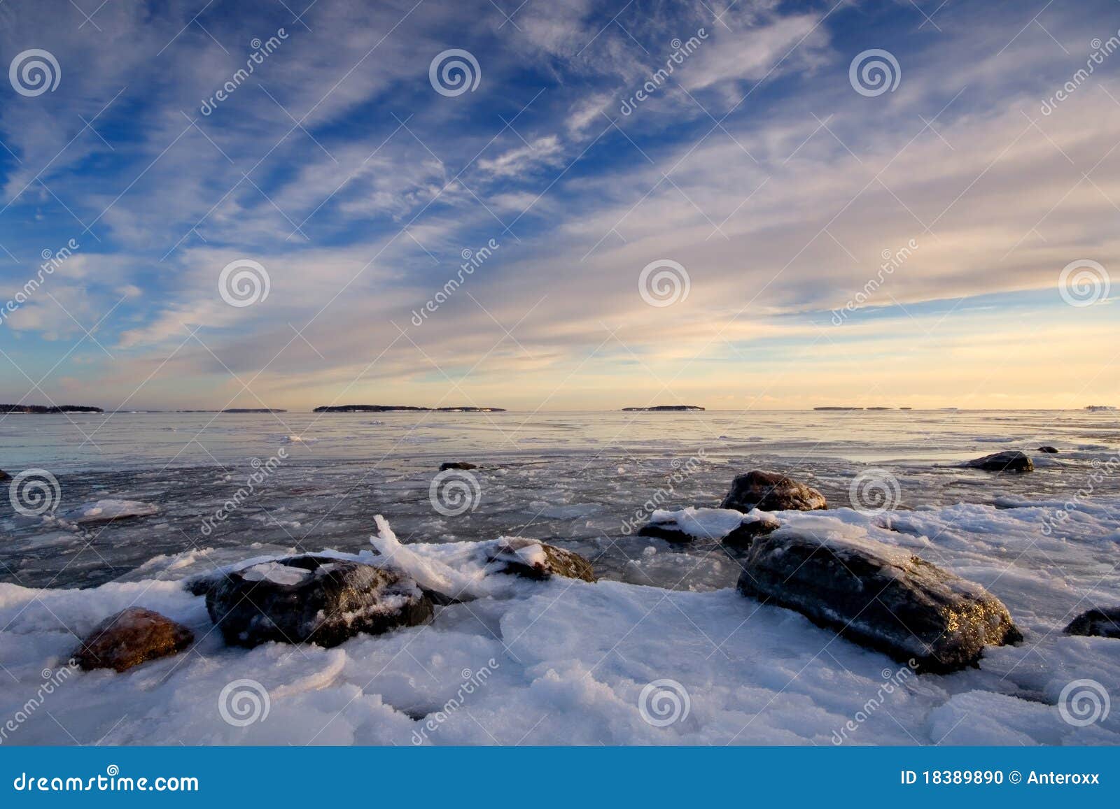 Icy sea and colorful sky stock photo. Image of beauty - 18389890