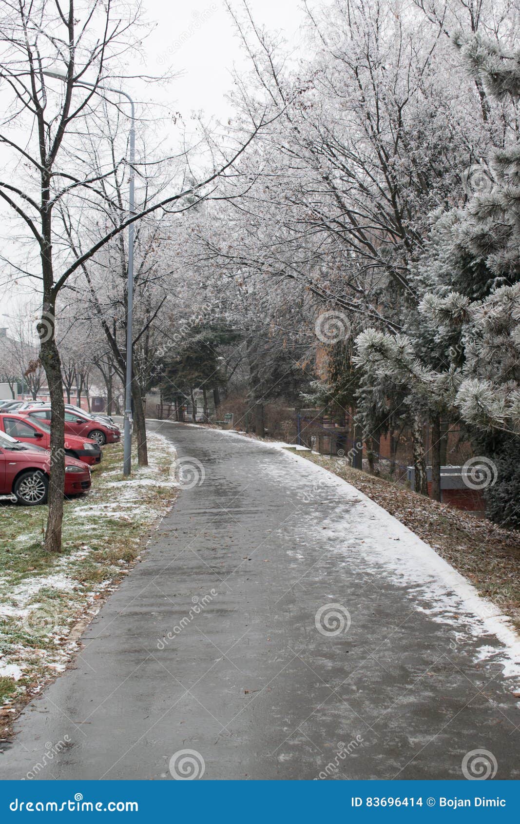 Icy Sidewalk on the Cold Winter Day Stock Photo - Image of white, cars ...