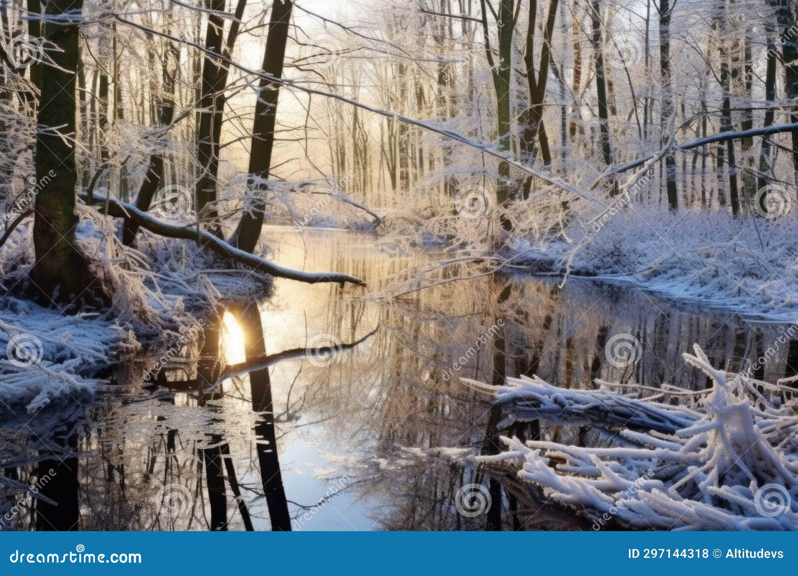 Icy Swamp in Winter with Tree Trunks Stock Photo - Image of frozen ...