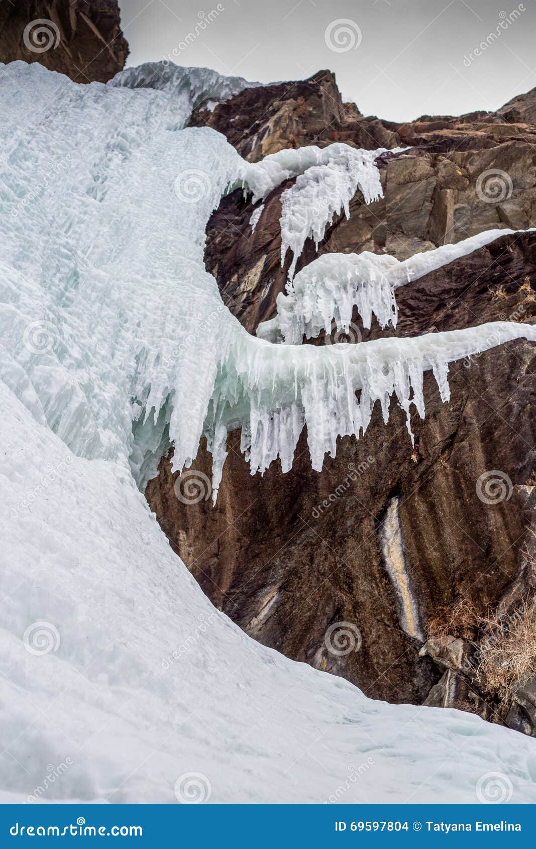 Icy Waterfall at Rock Cliff in Winter Time Stock Photo - Image of ...